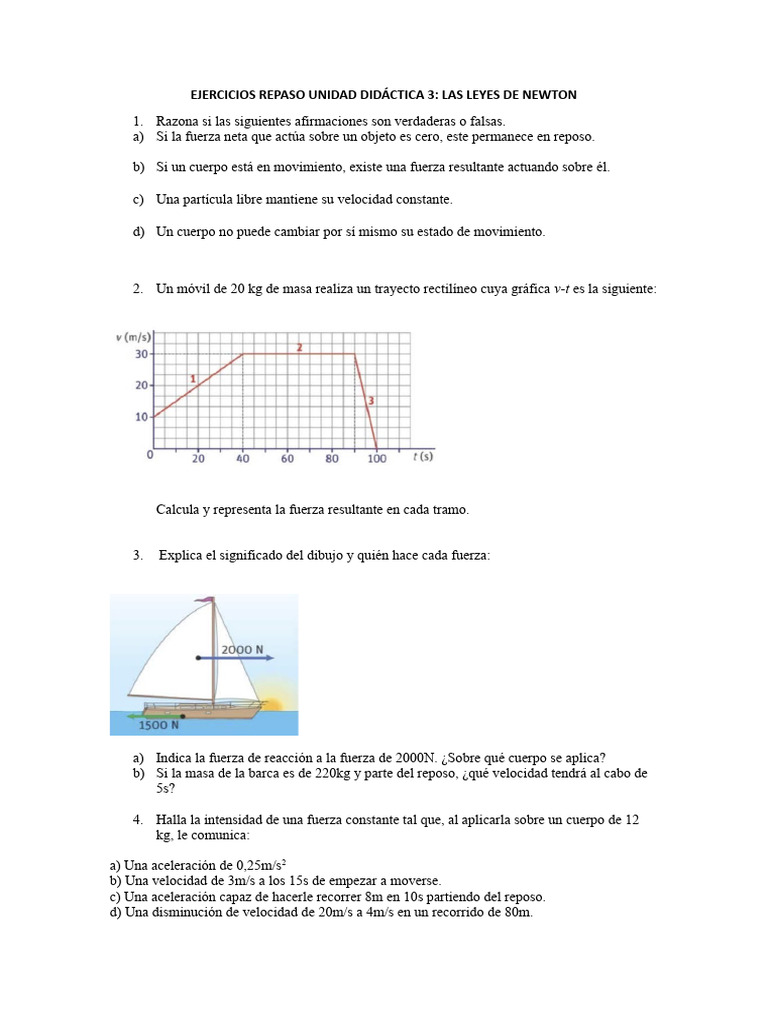 Ejercicios Repaso Unidad Didáctica 3 | PDF | Fuerza | Las leyes del movimiento de Newton