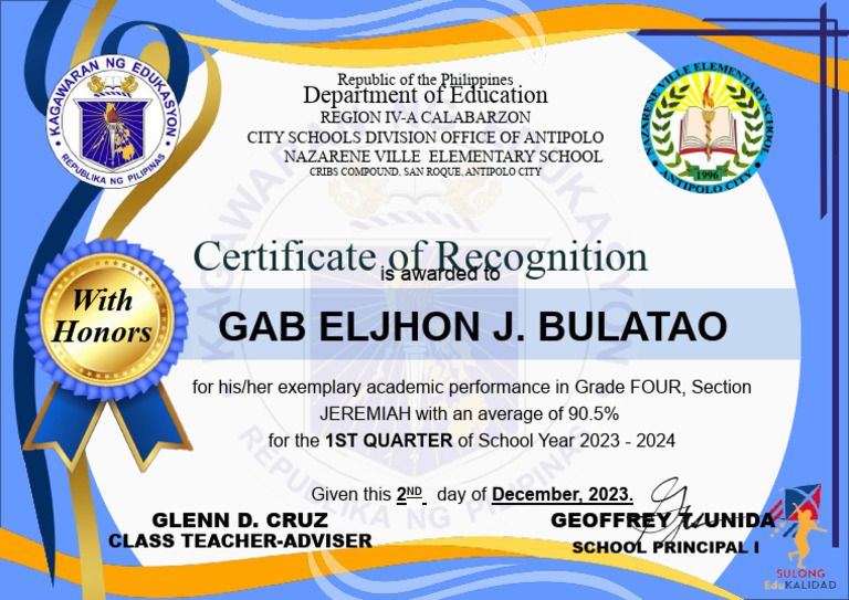 Certificate With Honors Template | PDF