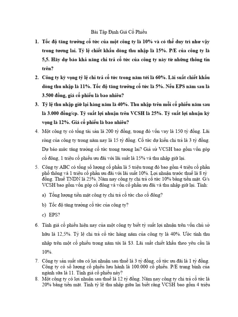 Bai Tap CP - TTCK | PDF