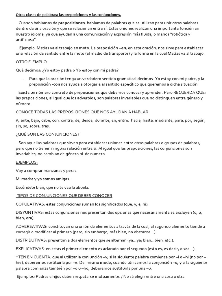 Preposiciones Y Conjunciones Pdf Gramática Lingüística