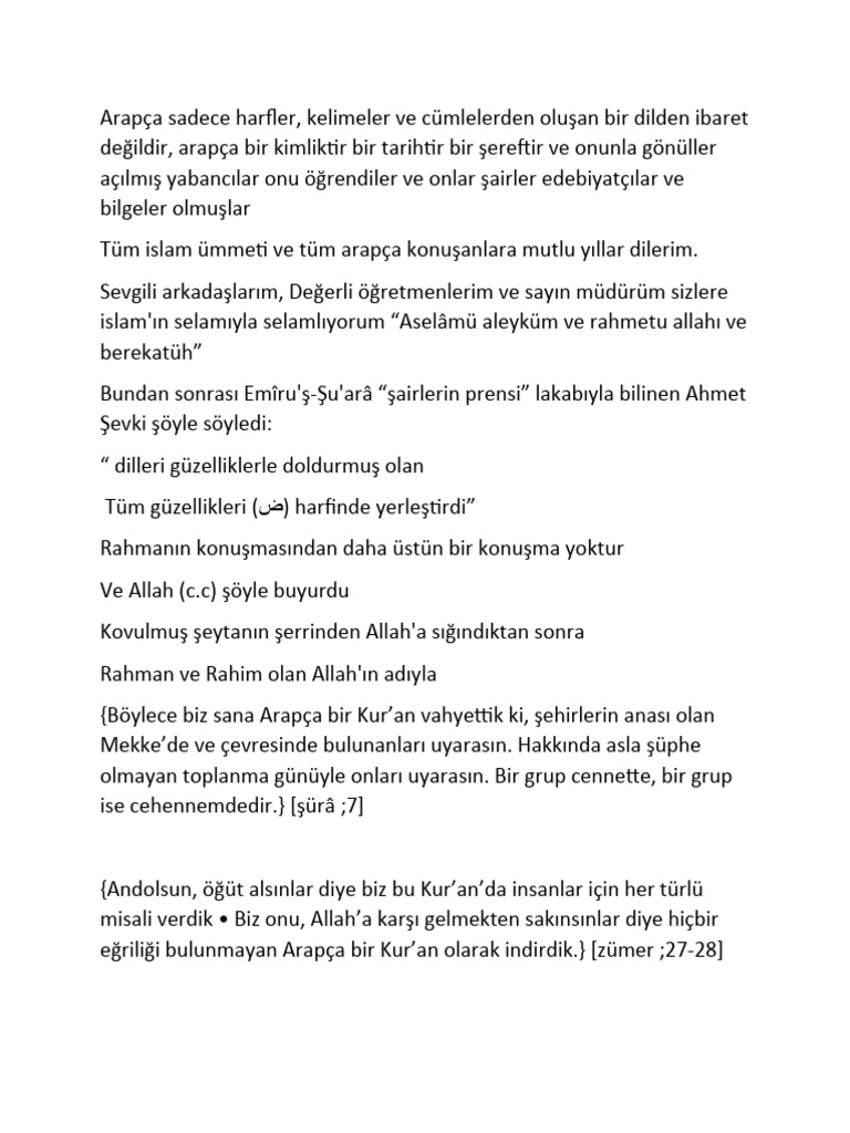 Türkçe Sonum Arapça Gün Için | PDF
