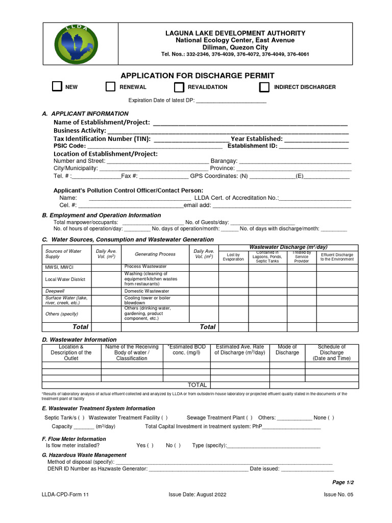 DPApp LLDA-CPD-Form 11 (Aug2022) | PDF | Sewage Treatment | Septic Tank
