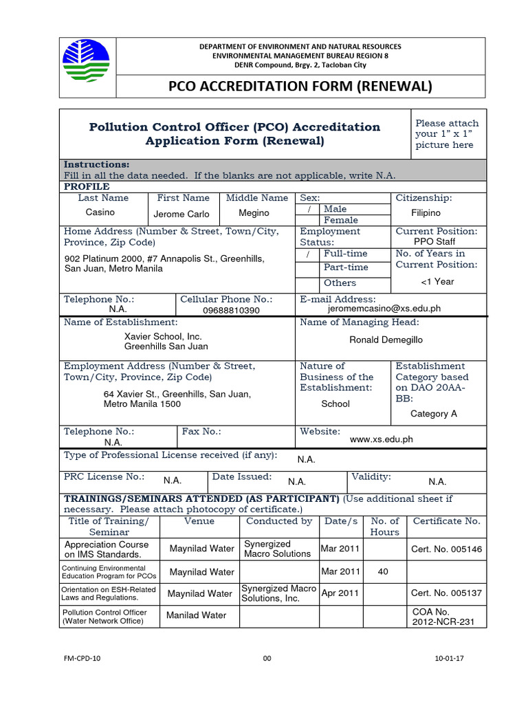 PCO Accreditation Application Form RENEWAL | PDF | Natural Environment