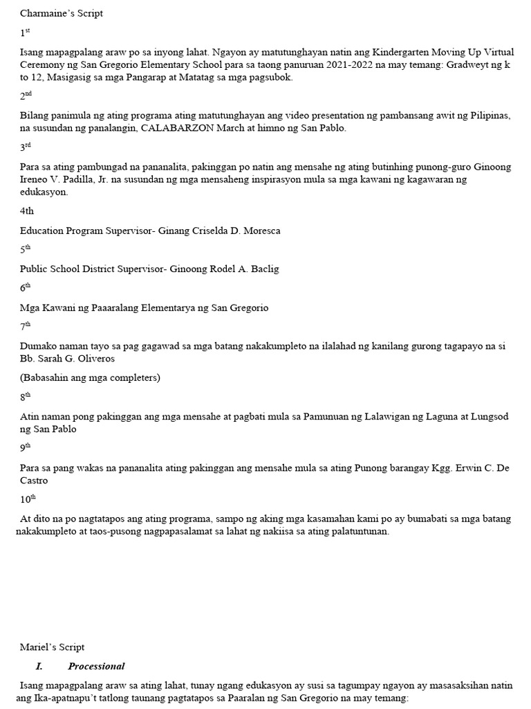 Script Moving Up Graduation | PDF