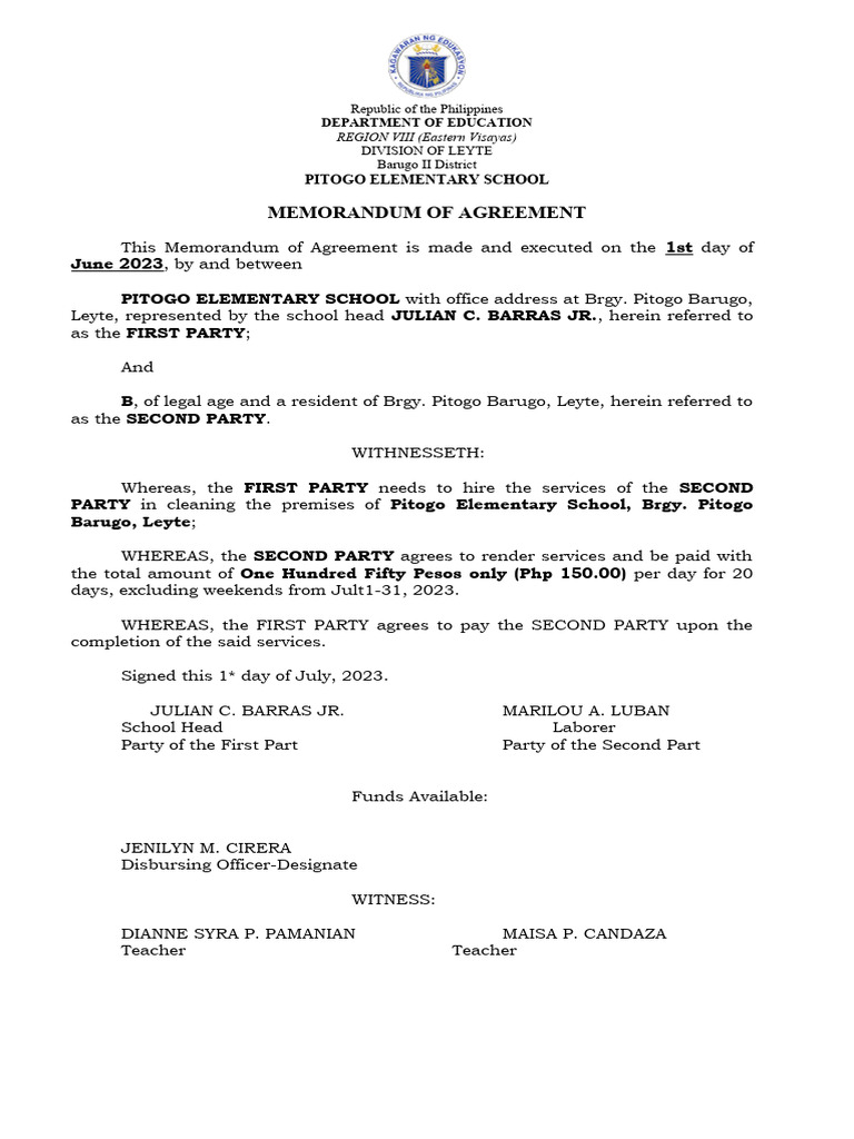 Memorandum Of Agreement Pdf Southeast Asia Asia