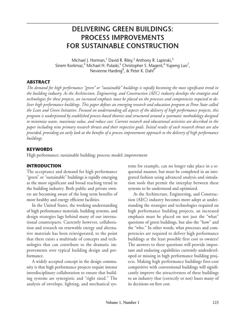Delivering Green Buildings: Process Improvements For Sustainable ...