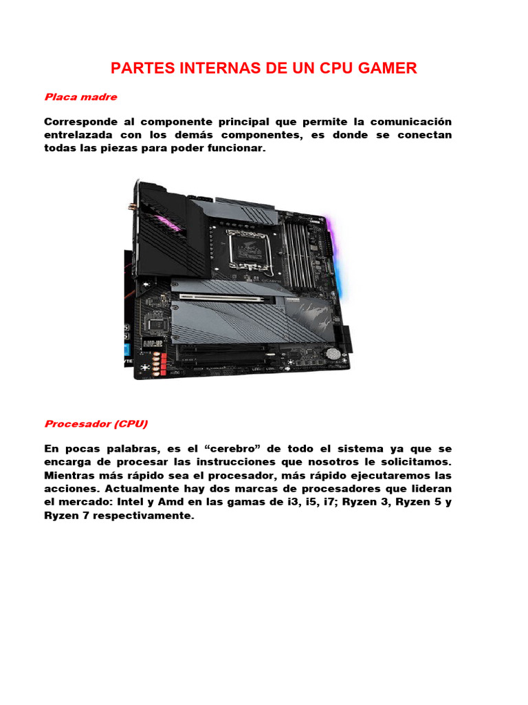 Partes Internas de un CPU Gamer | PDF | Microprocesador | Unidad de ...