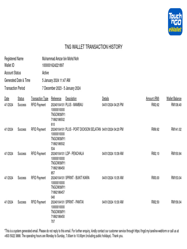 TNG Wallet Transaction Summary | PDF | Payments | Banking Technology