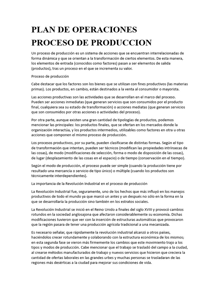 Plan de Operaciones | PDF | Business | Calidad (comercial)