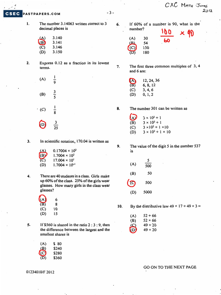Csec Math 2021 Help Pdf