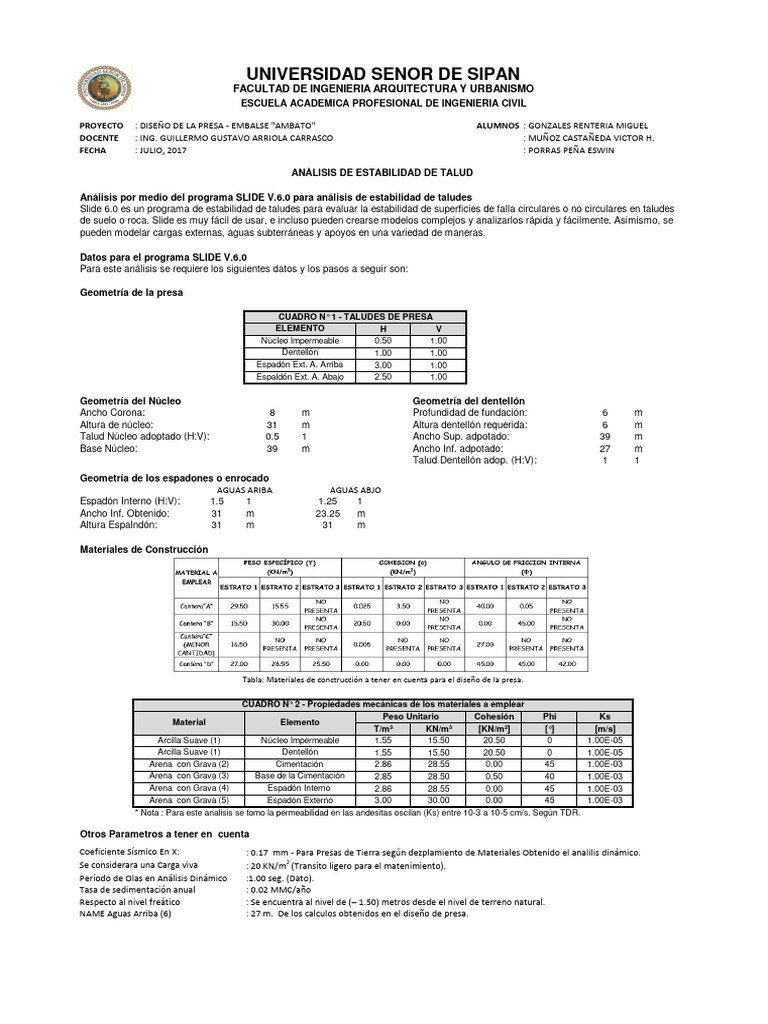 Analisis Estatico - Ejm.uss | PDF | Represa | Filtración