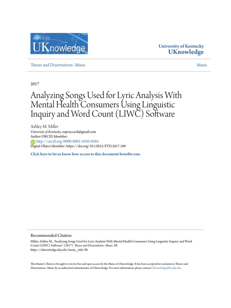 Analyzing Songs Used For Lyric Analysis With Mental Health Consumers ... Analyzing Songs Used For Lyric Analysis With Mental Health Consumers ...