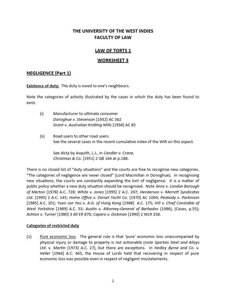 Tort Worksheet 3, Negligence | PDF | Negligence | Rules