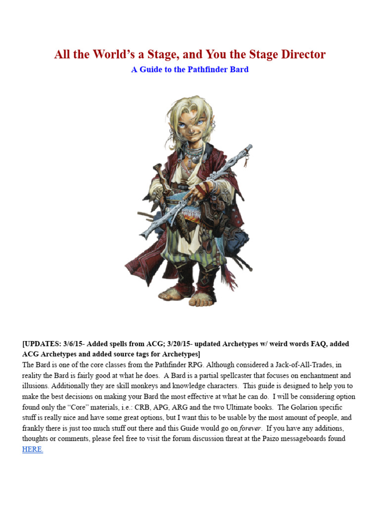 Pathfinder Bard Guide | PDF | D20 System | Fantasy Role Playing Games