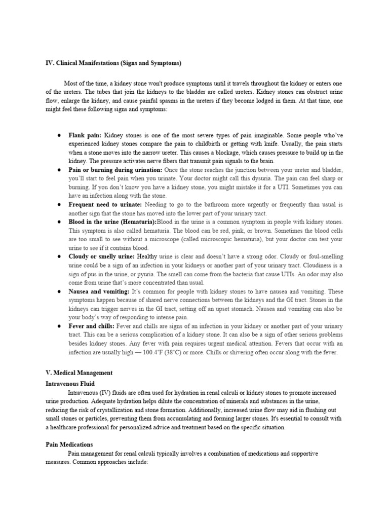 Kidney Stones Clinical Manif Med Management NRSG Management | PDF | Kidney | Urinary Tract Infection