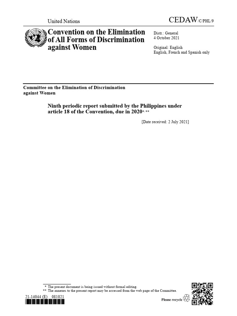 Cedaw C PHL 9-En | PDF | International Law | Gender Equality