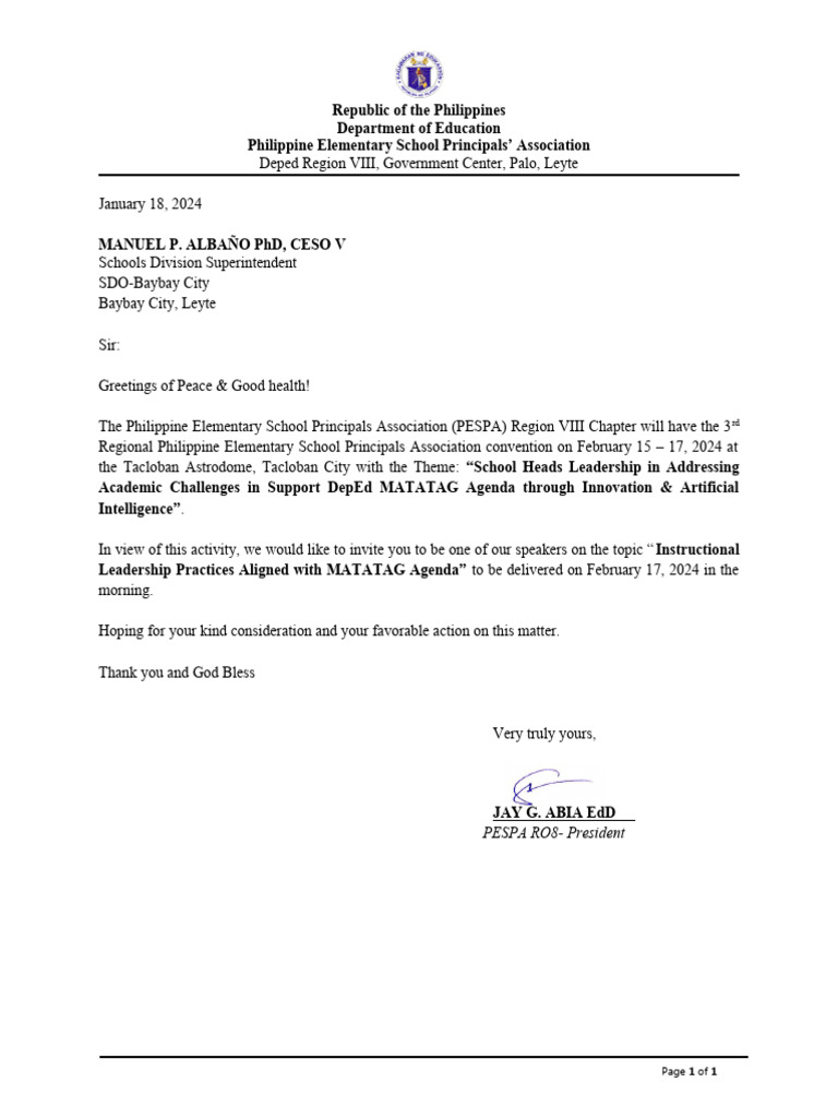 PESPA Region VIII Convention 2024 Invite | PDF