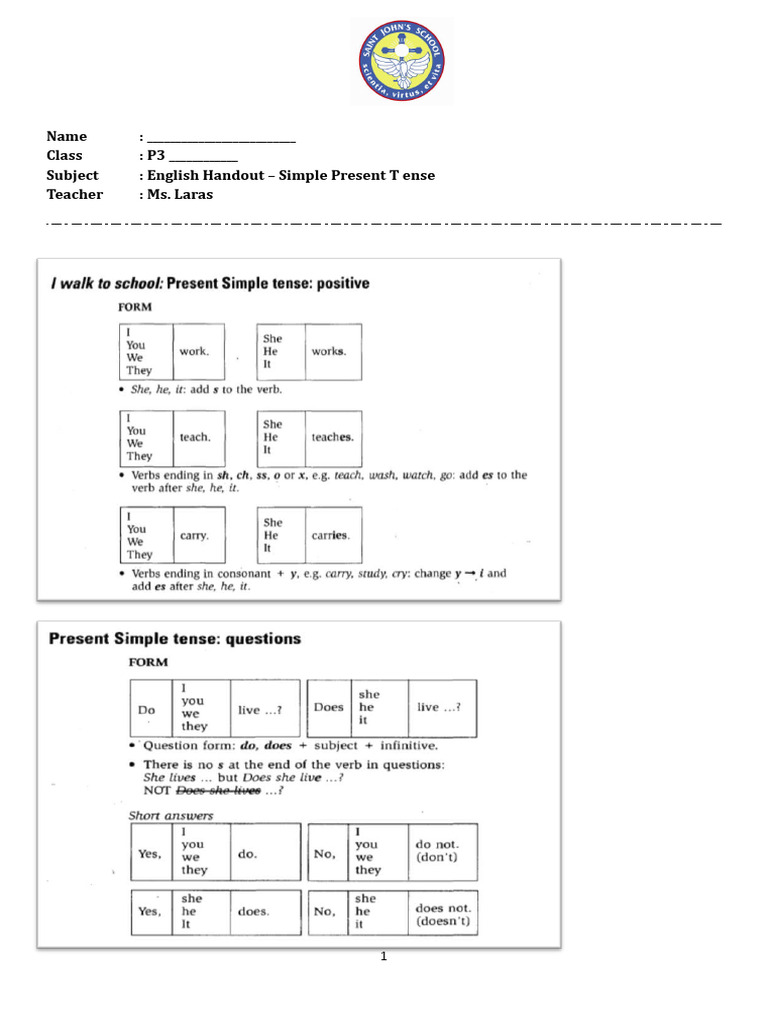 Simple Present Tense Handouts | PDF