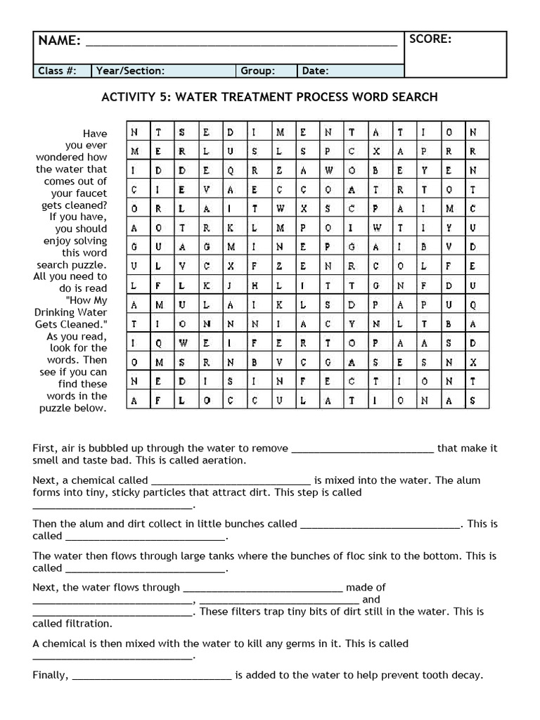 Rinhs Science 10 1st Activity 5 Water Treatment Process | PDF | Water ...