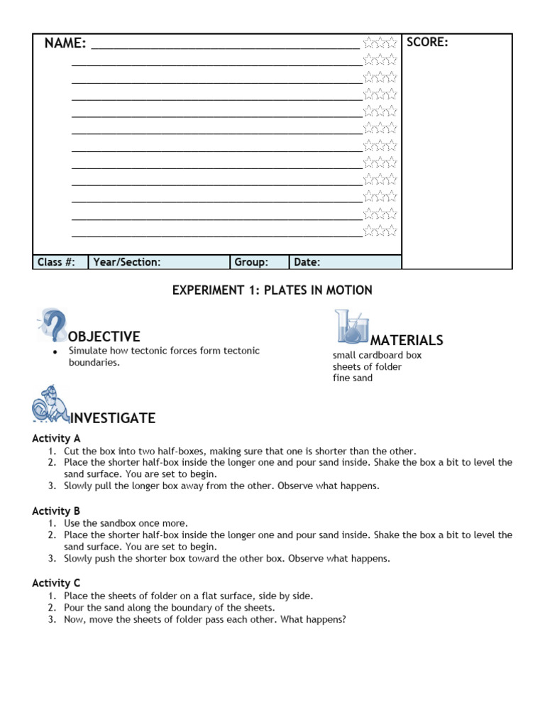 Rinhs Science 10 1st Experiment 1 Plates in Motion | PDF | Plate ...