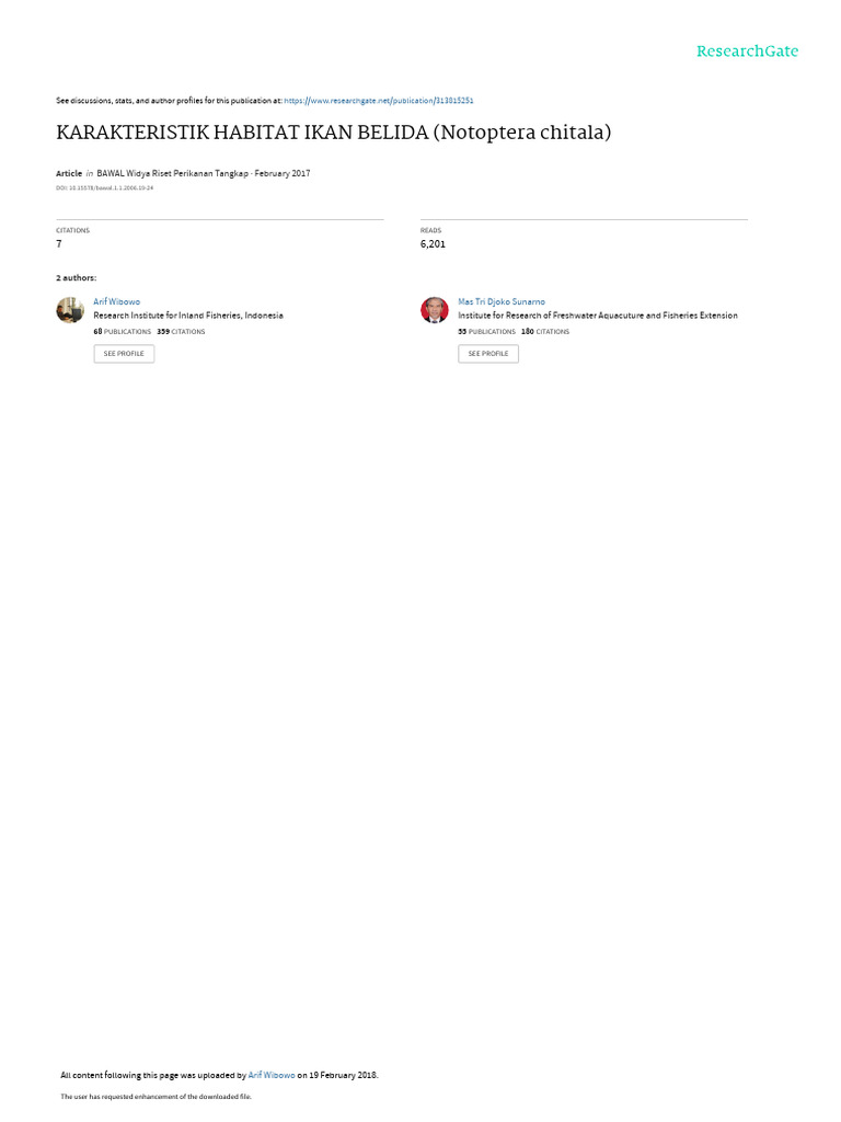 Karakteristik Habitat Ikan Belida Notoptera Chital | PDF