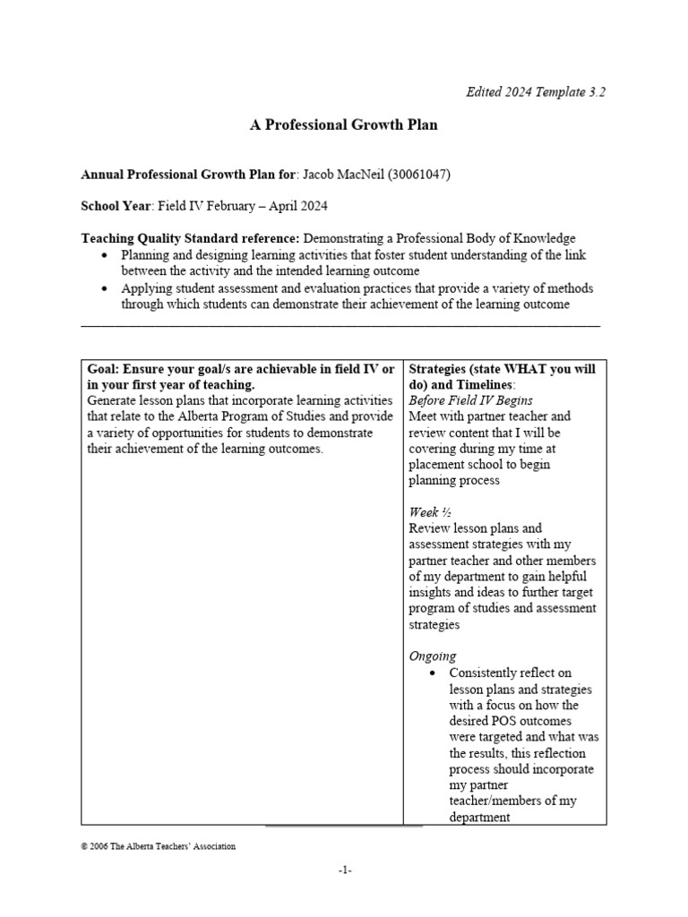 Teacher Professional Growth Plan | Download Free PDF | Lesson Plan ...