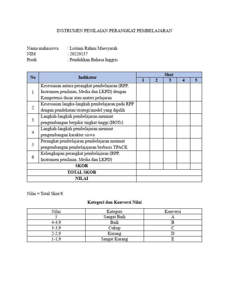 Instrumen Penilaian Pembelajaran PDF | PDF