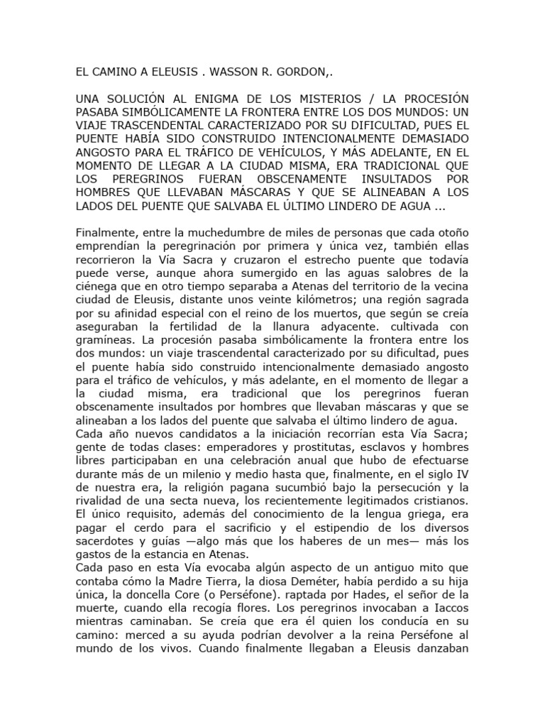 EL CAMINO A ELEUSIS. Wasson R Gordon | PDF | Perséfone