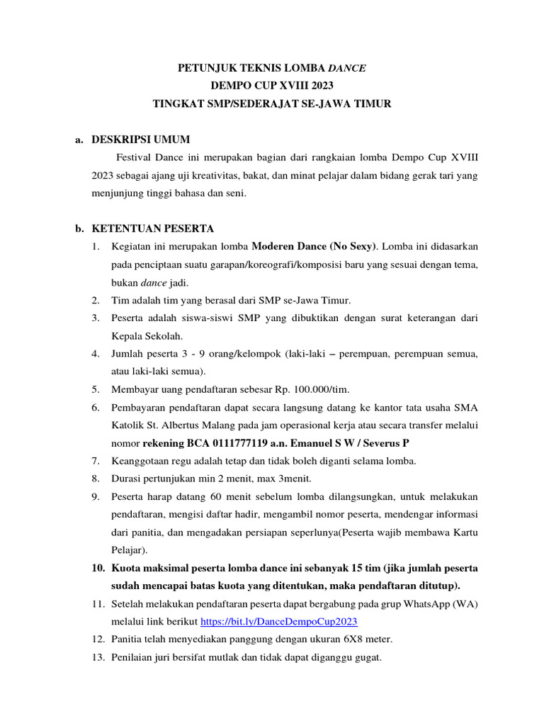 Lomba Dance SMP Dempo Cup XVIII 2023 | PDF | Perjalanan