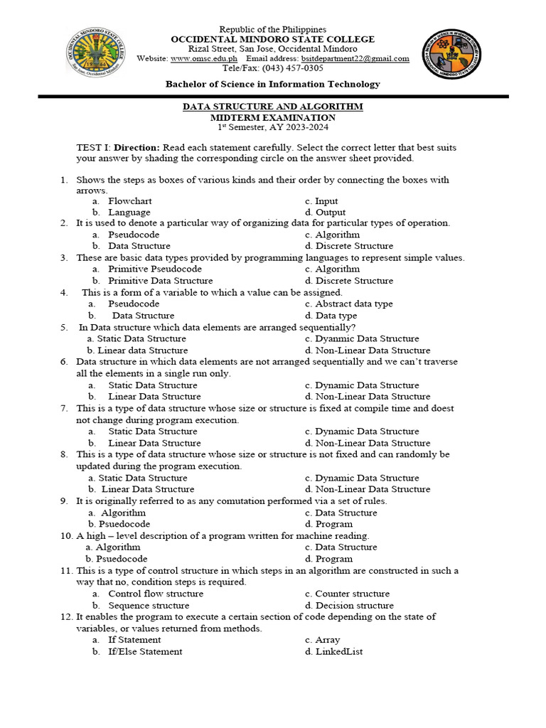 Data Structure Midterm Exam Ay 2023-2024 | PDF | Pointer (Computer Programming) | Computer Program