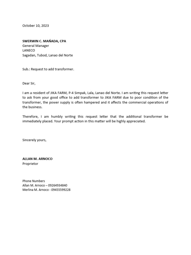 Request Letter For Laneco | PDF | Technology & Engineering