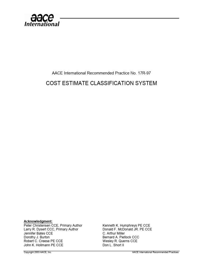 Cost Estimate Classification System Pdf Accuracy And Precision Methodology
