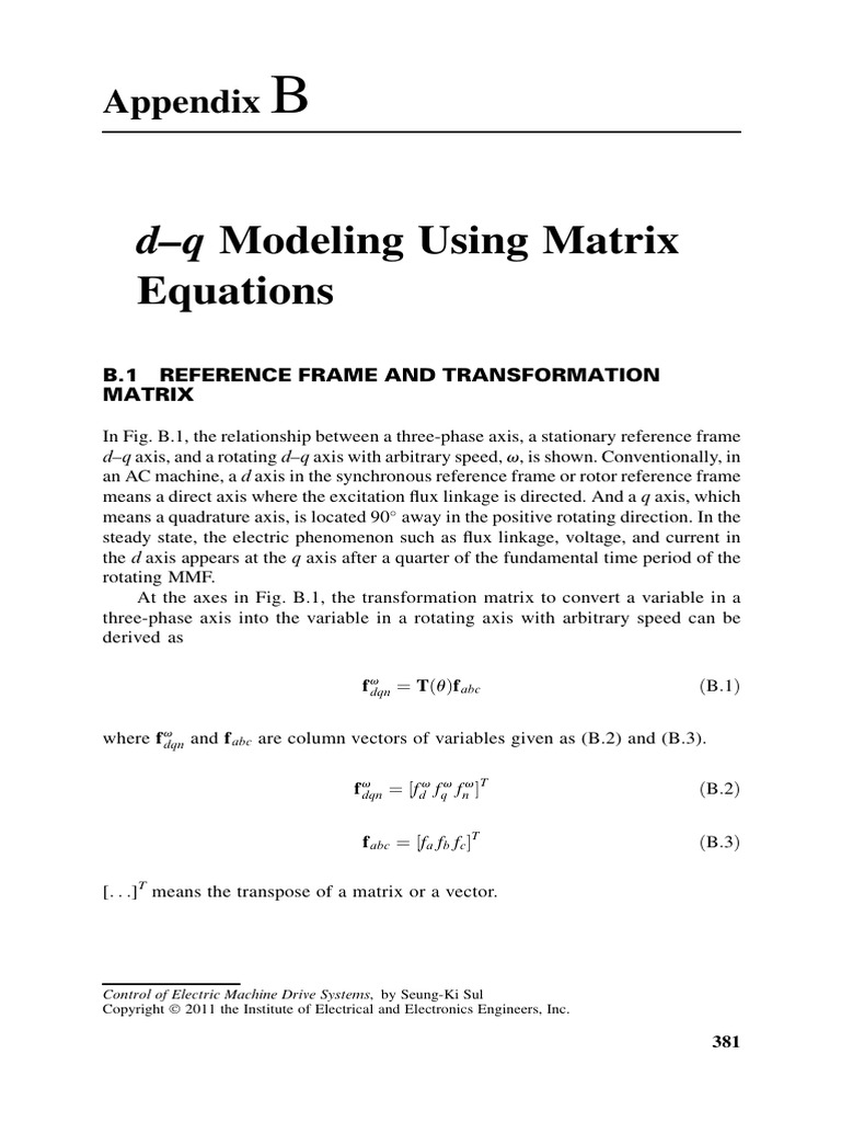 Appendix b d q Modeling Using Matrix Equations 2010 | PDF | Cartesian ...