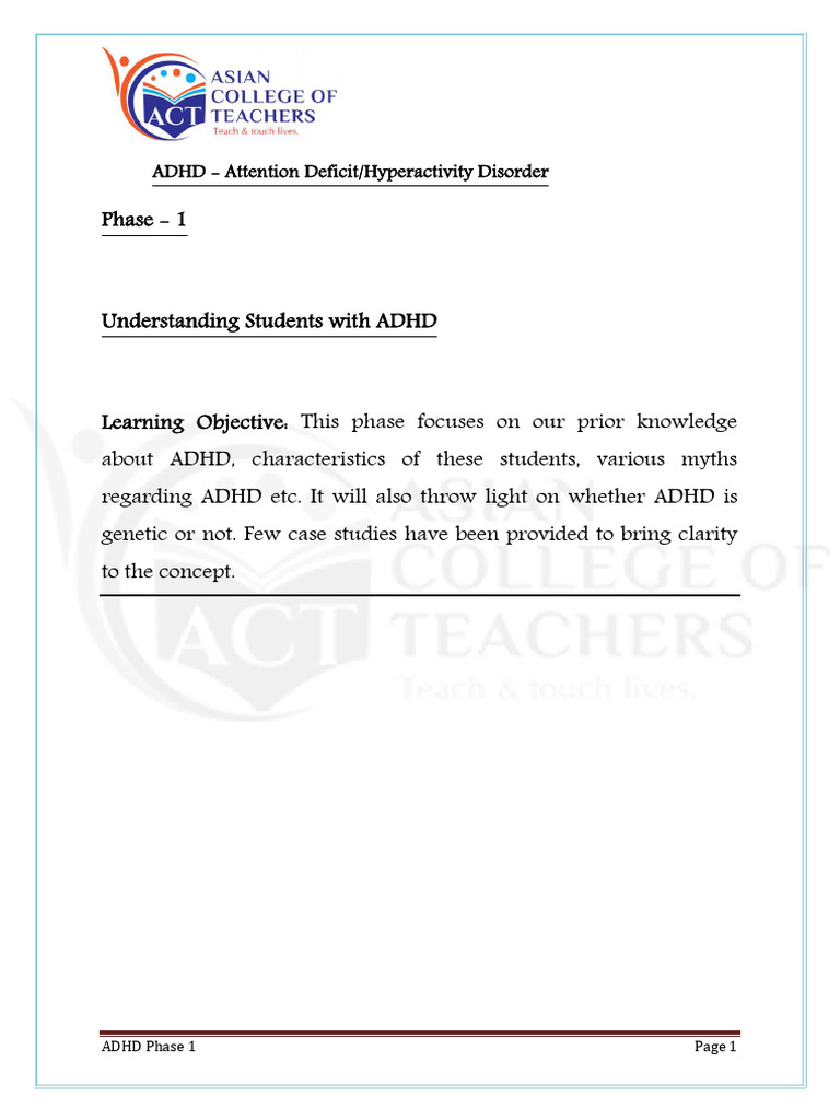 ADHD Phase 1 Understanding Students5 | PDF | Attention Deficit Hyperactivity Disorder | Thought