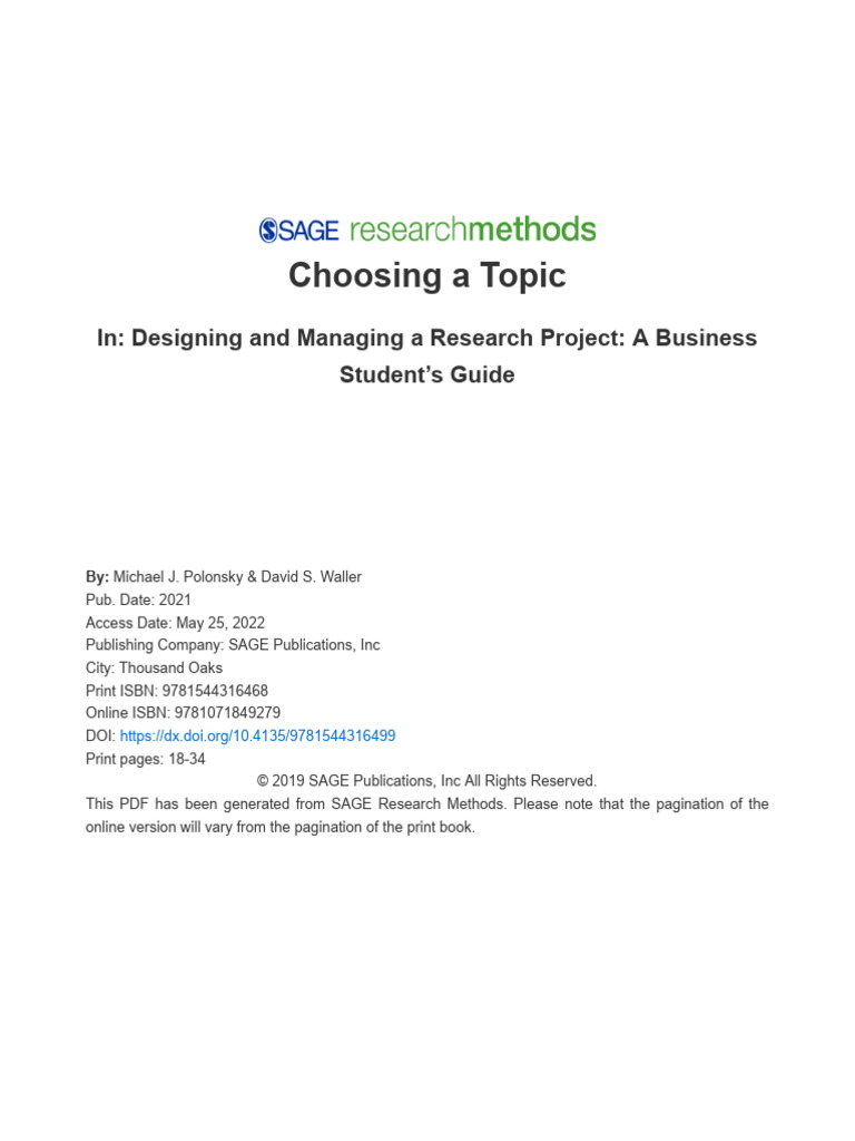 Choosing a Research Topic Guide | PDF | Academic Journal | Thesis