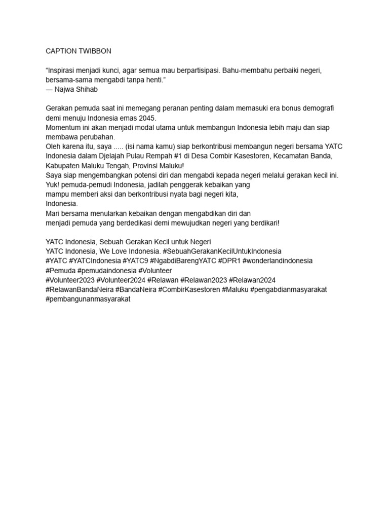 Caption Twibbon Yatc #9 | PDF