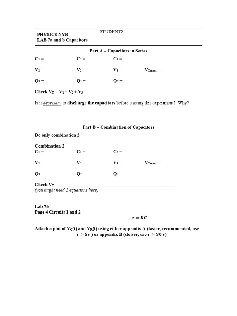 Lab 7ab Simplified Capacitors Worksheet | PDF | Teaching Methods & Materials | Science & Mathematics