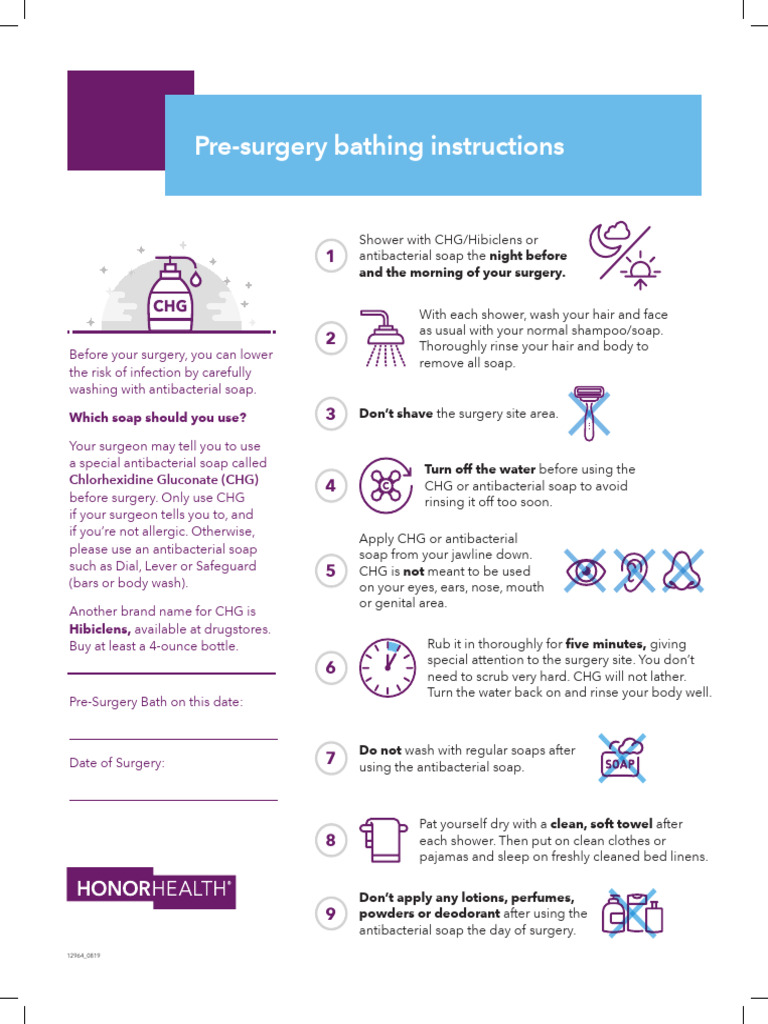 Pre-Surgery Bathing Guidelines | PDF | Hygiene | Cleaning Products