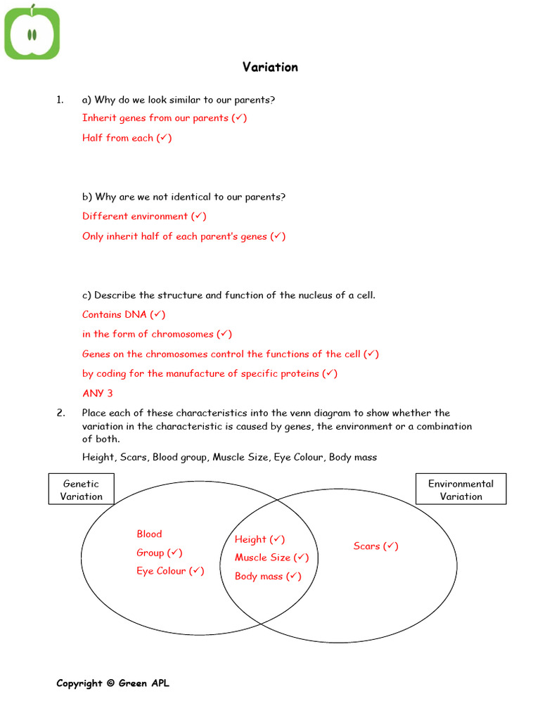 Variation Answers | PDF | Gene | Twin