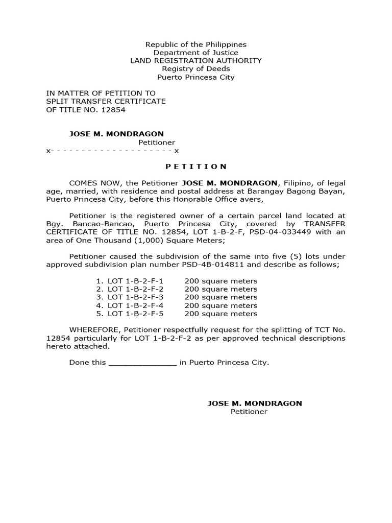 Petition To Split Title-Mondragon | PDF | Government | Justice