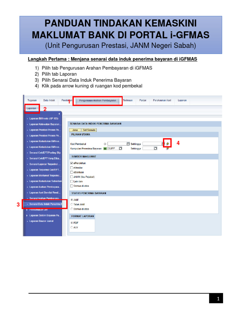 Panduan Tindakan Kemaskini Maklumat Bank Di Porta IGFMAS | PDF