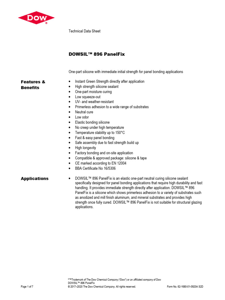 DOWSIL™ 896 PanelFix | PDF | Silicone | Safety