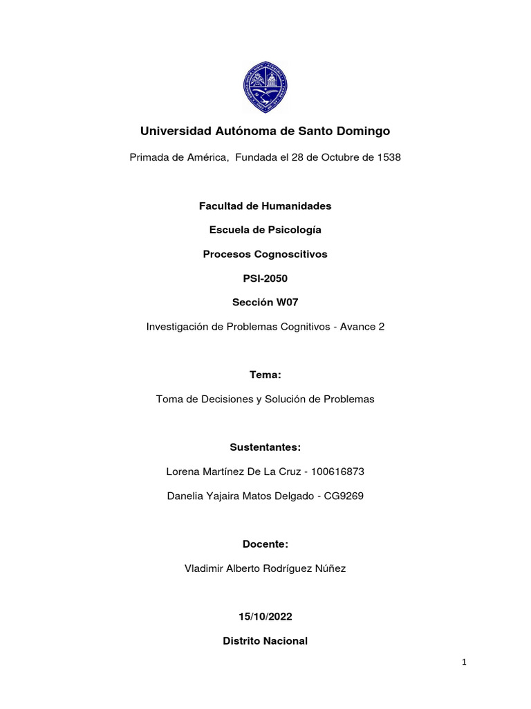 Lorena Martínez y Danelia Matos - Avance 2 | PDF | Toma de decisiones ...