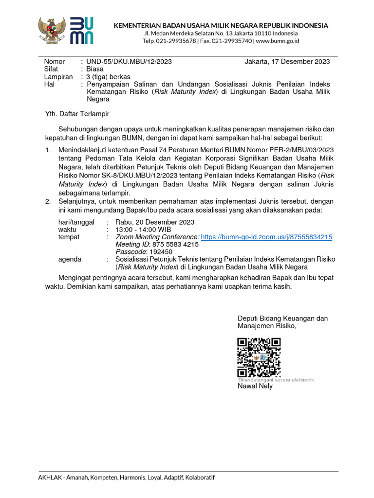 (SK-8) UND-55 DKU MBU 12 2023 Tentang Penyampaian Salinan Dan Undangan Sosialisasi Juknis RMI ...