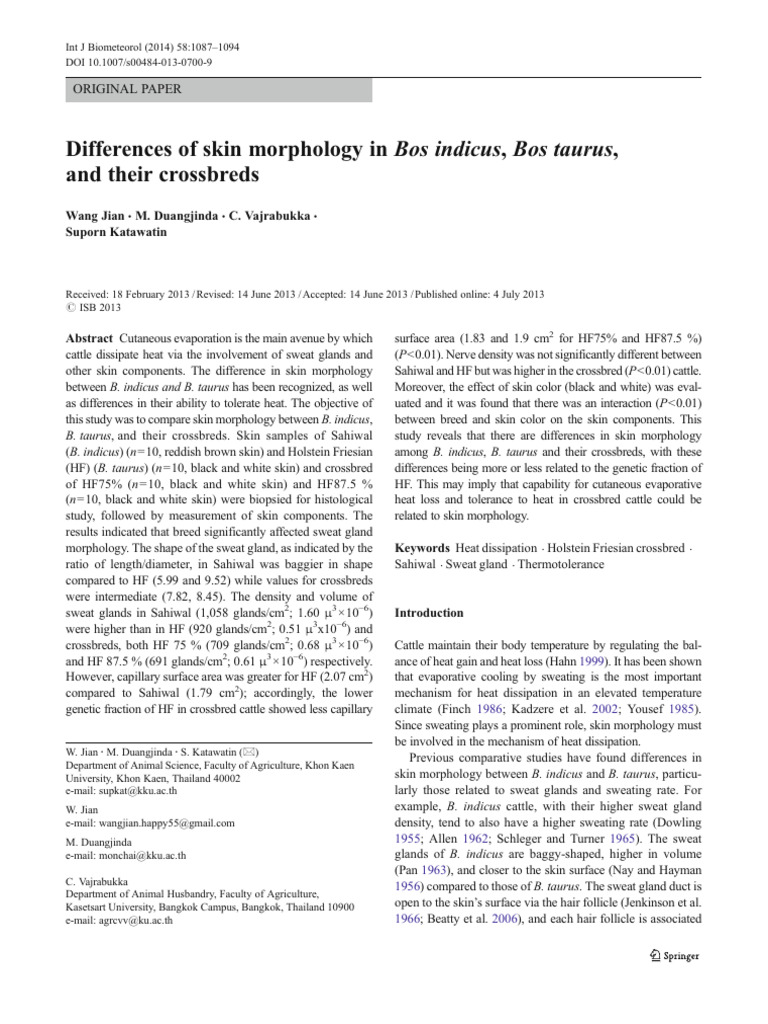 Differences of Skin Morphology in Bos Indicus, Bos Taurus, and Their ...