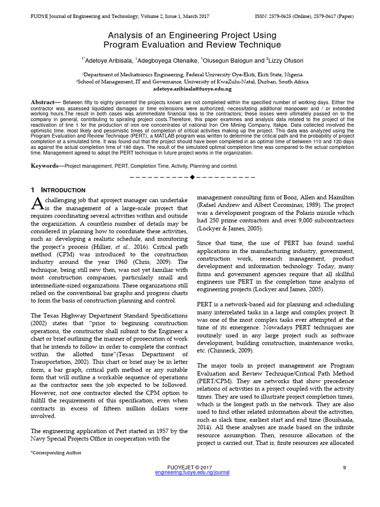 Program Evaluation and Review Technique Analysis o | PDF | Project ...