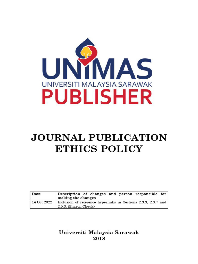 UNIMAS Publisher Journal Publication Ethics Policy | PDF | Academic Journal | Conflict Of Interest