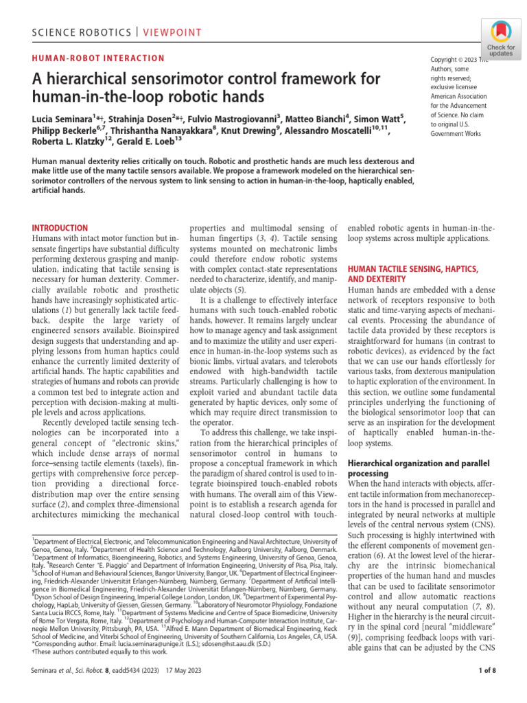 Lucia Seminara A Hierarchical Sensorimotor Control | PDF