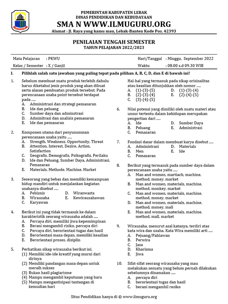 Soal PTS I PKWU X | PDF