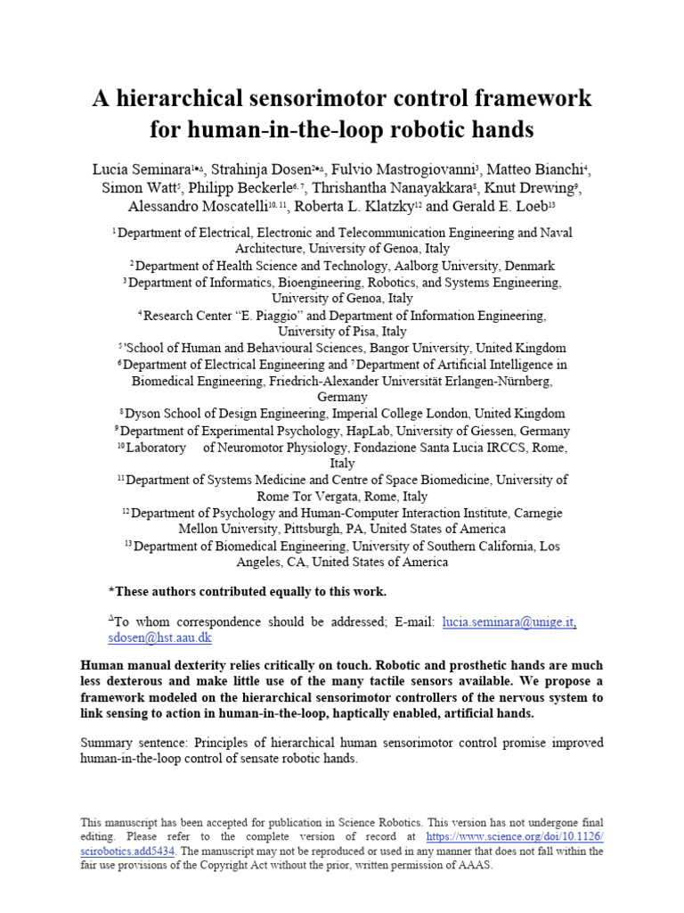 Seminara Dosen Et Al Viewpoint Science Robotics 2023 Pdf Robotics Somatosensory System